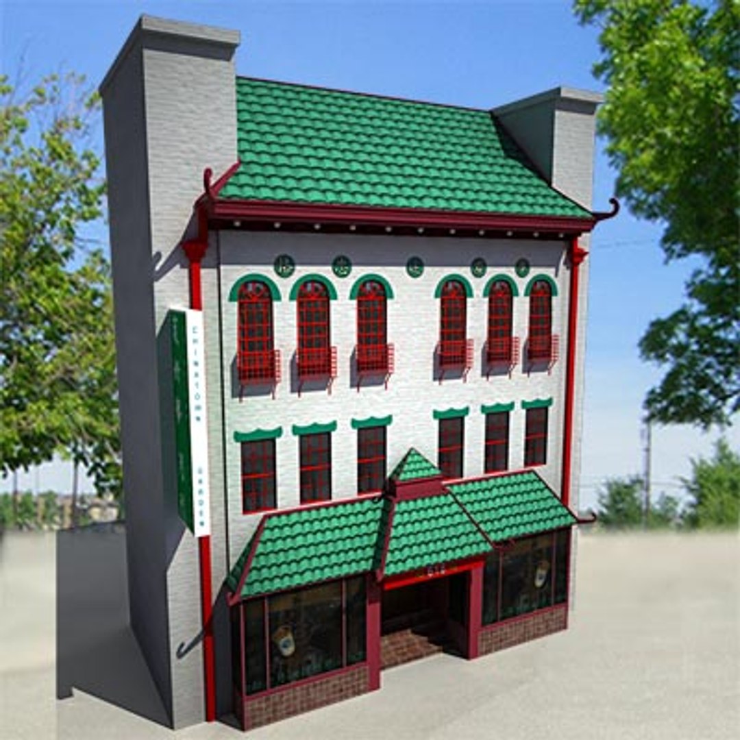 3d Model Of Low-poly China Town 3-storey