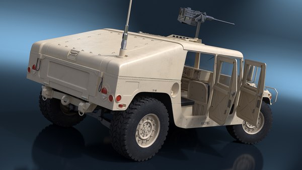 3D модель Военный Хамви с установленным пулеметом, приспособленный для ...