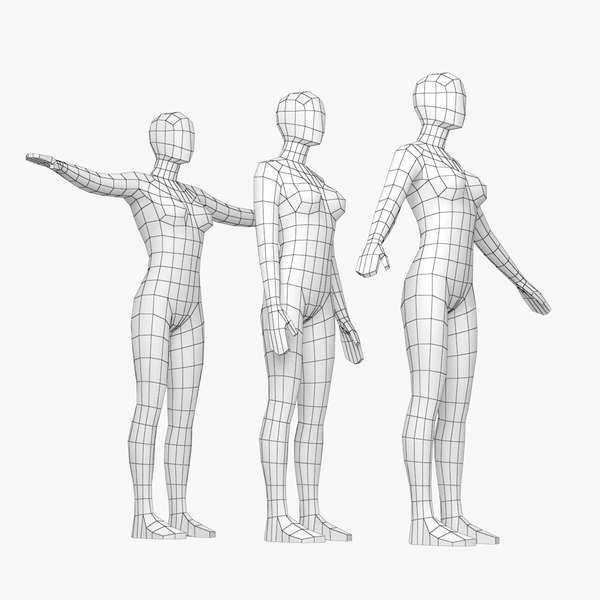 modelo 3d Mujer Natural en Malla Base en 3 Poses de Modelado ...