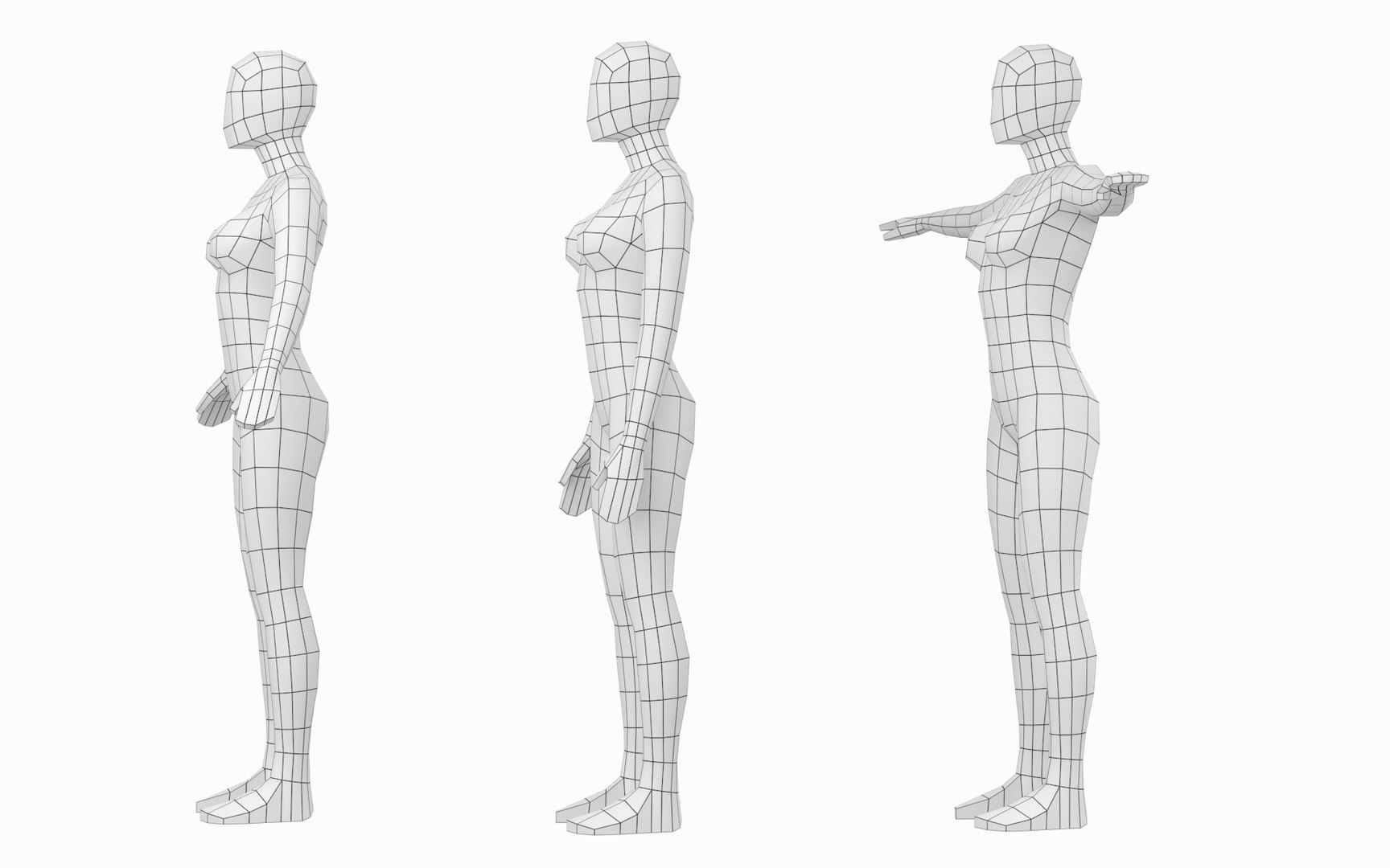 Natural Female In In 3 Modeling Poses Base Mesh 3D Model - TurboSquid 2125961