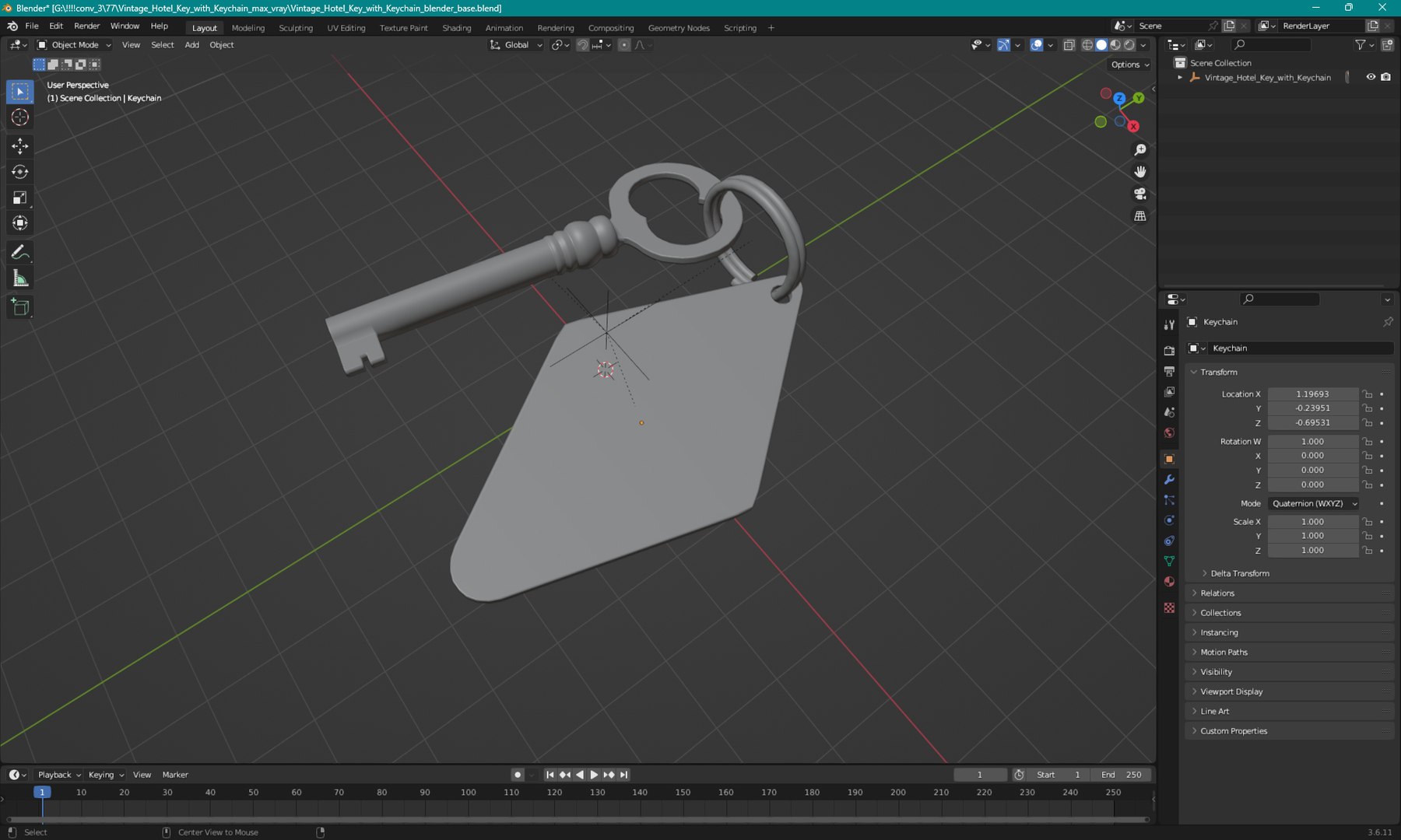 3D Vintage Hotel Key With Keychain Model - TurboSquid 2327292