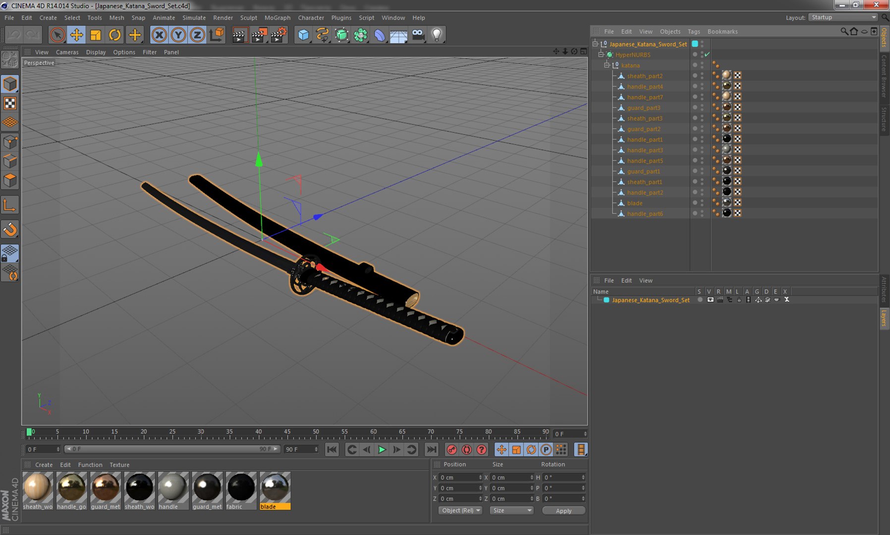 japanese katana sword set 3d model