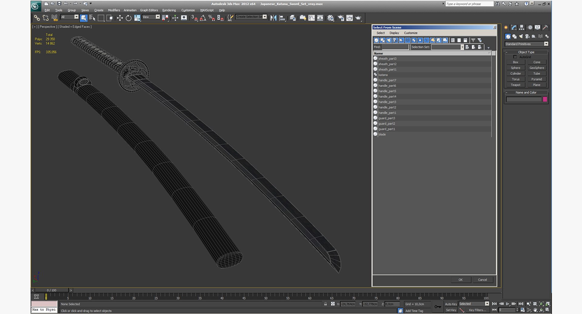 japanese katana sword set 3d model