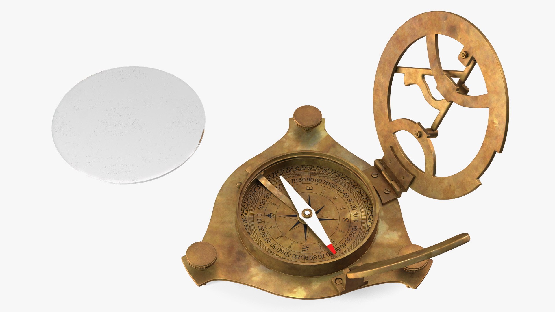 Folded Aged Antique Compass With Sundial 3D Model - TurboSquid 2212758