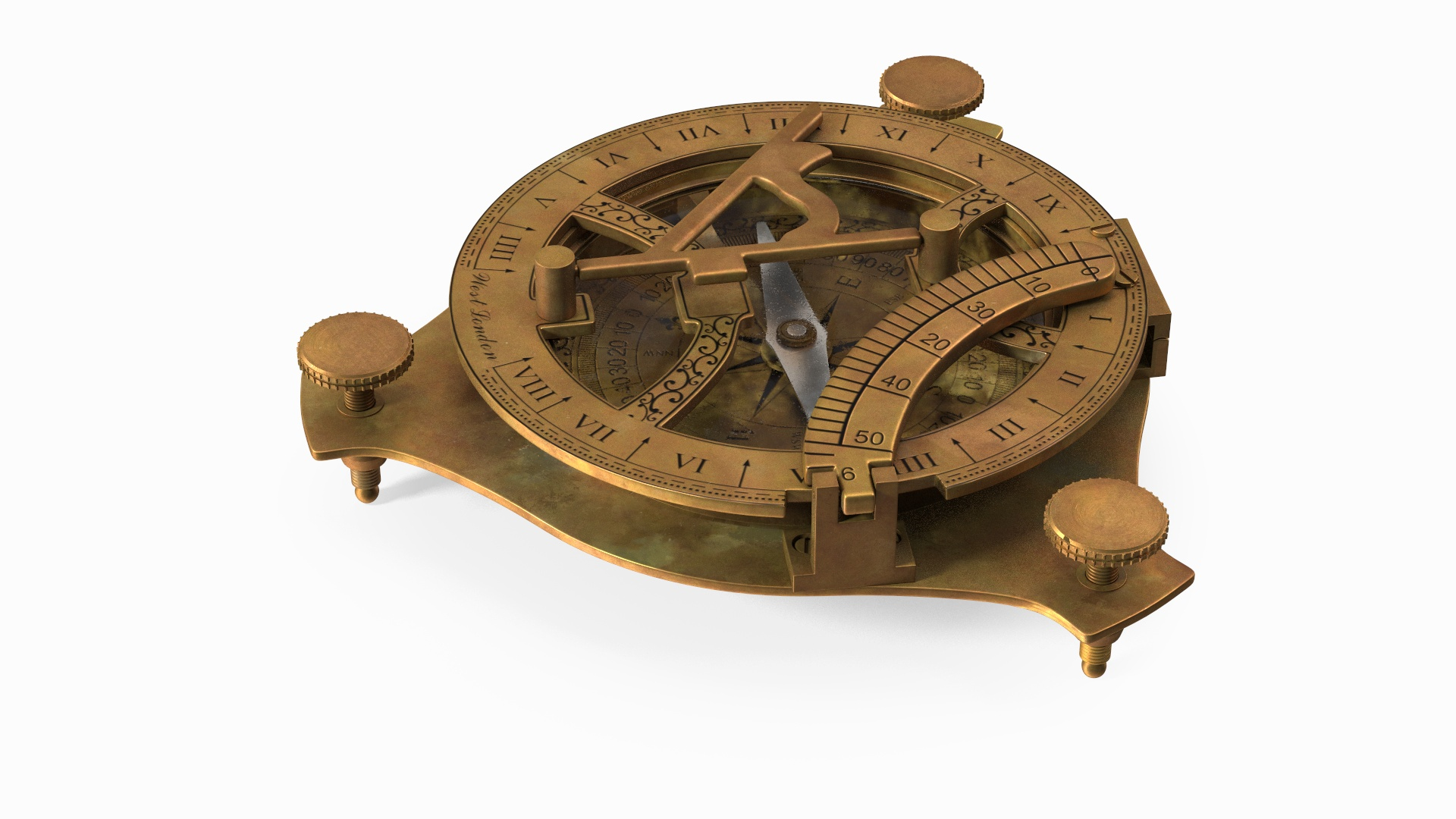 Folded Aged Antique Compass With Sundial 3D Model - TurboSquid 2212758