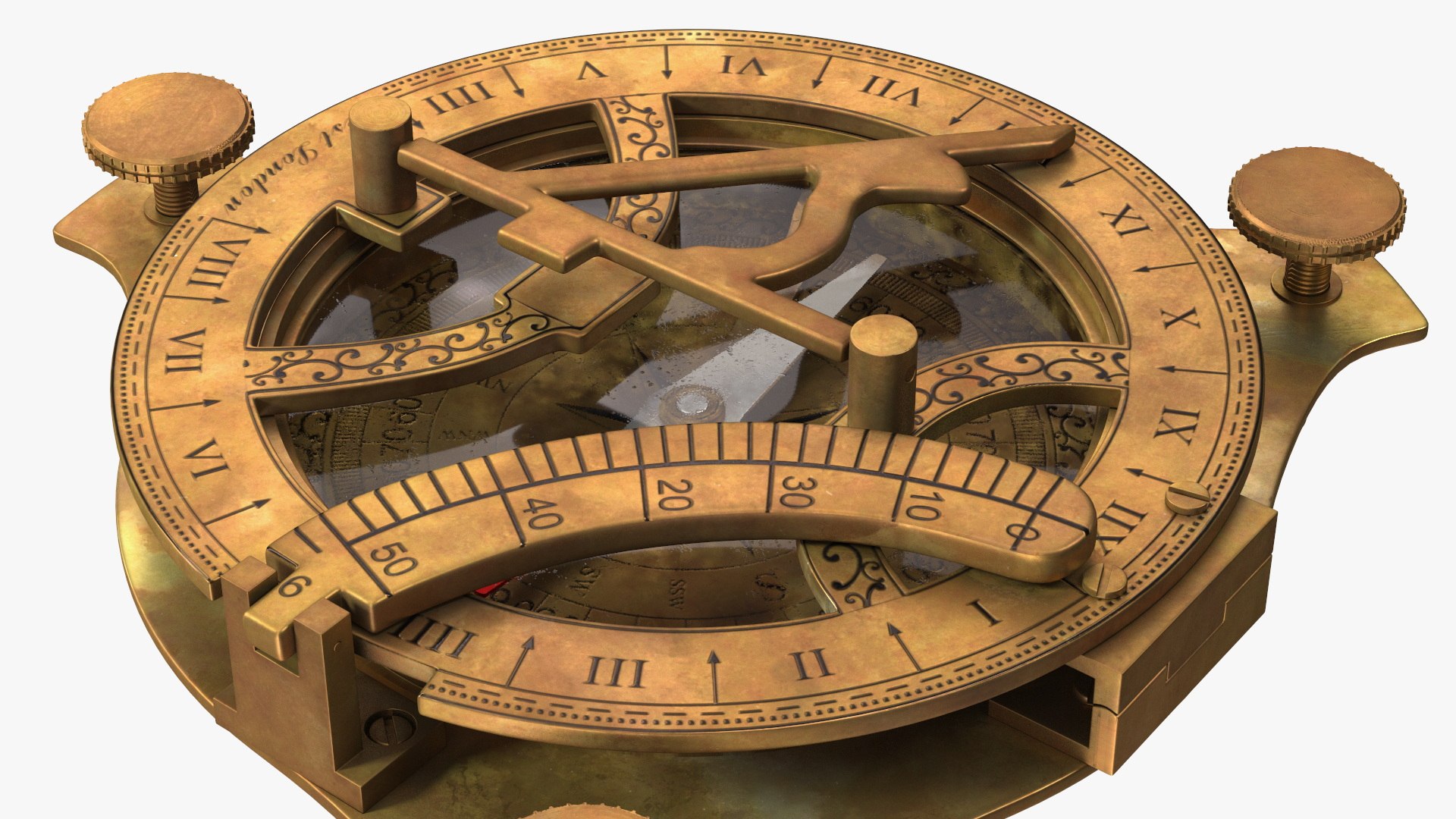Folded Aged Antique Compass With Sundial 3D Model - TurboSquid 2212758