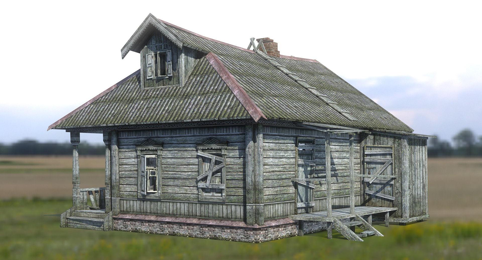 3d Low-poly Russian Village Wooden House Model