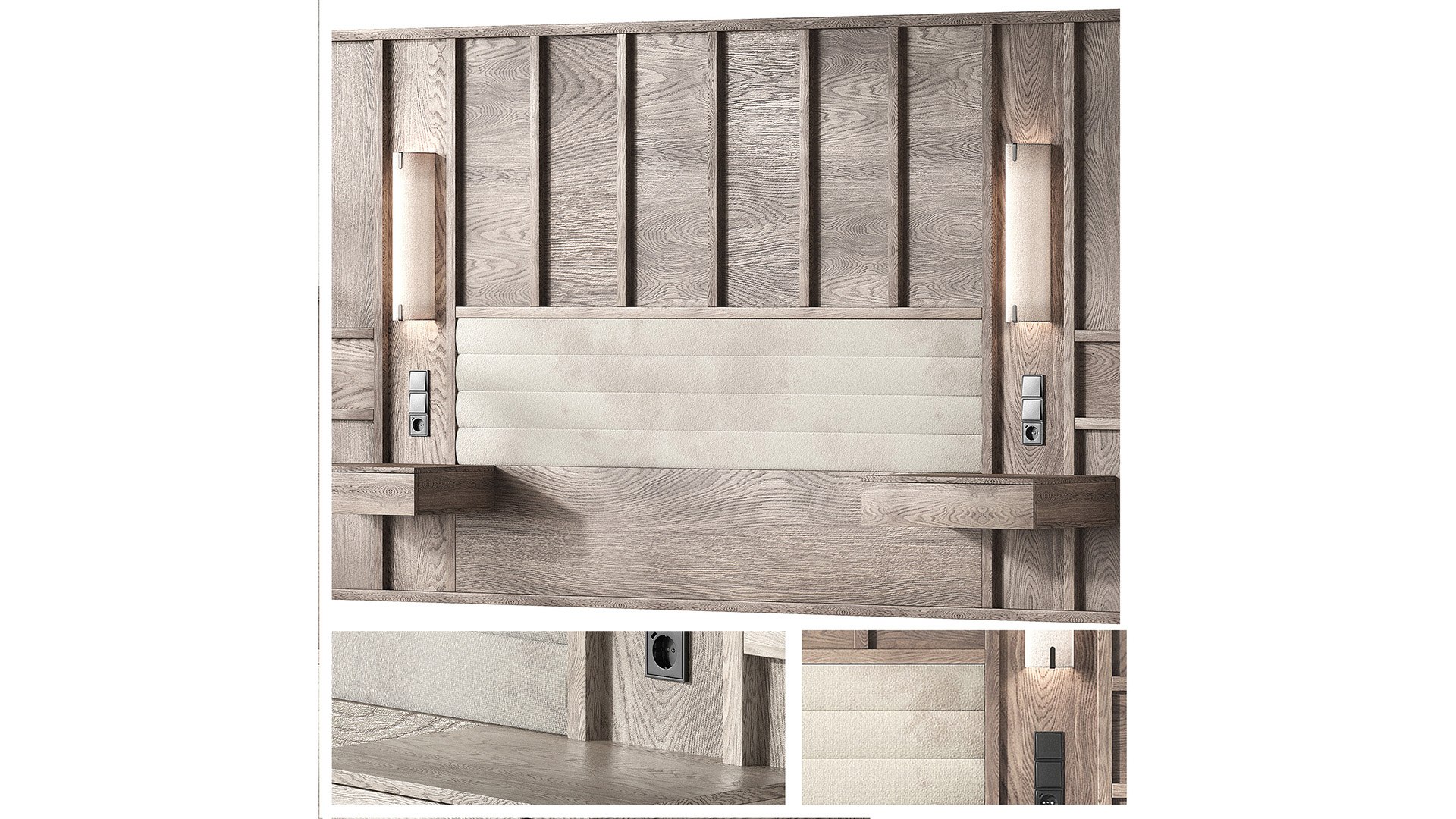 Bedroom Wall Headboard Kit Nightstand And Lamps Model - TurboSquid 2254338