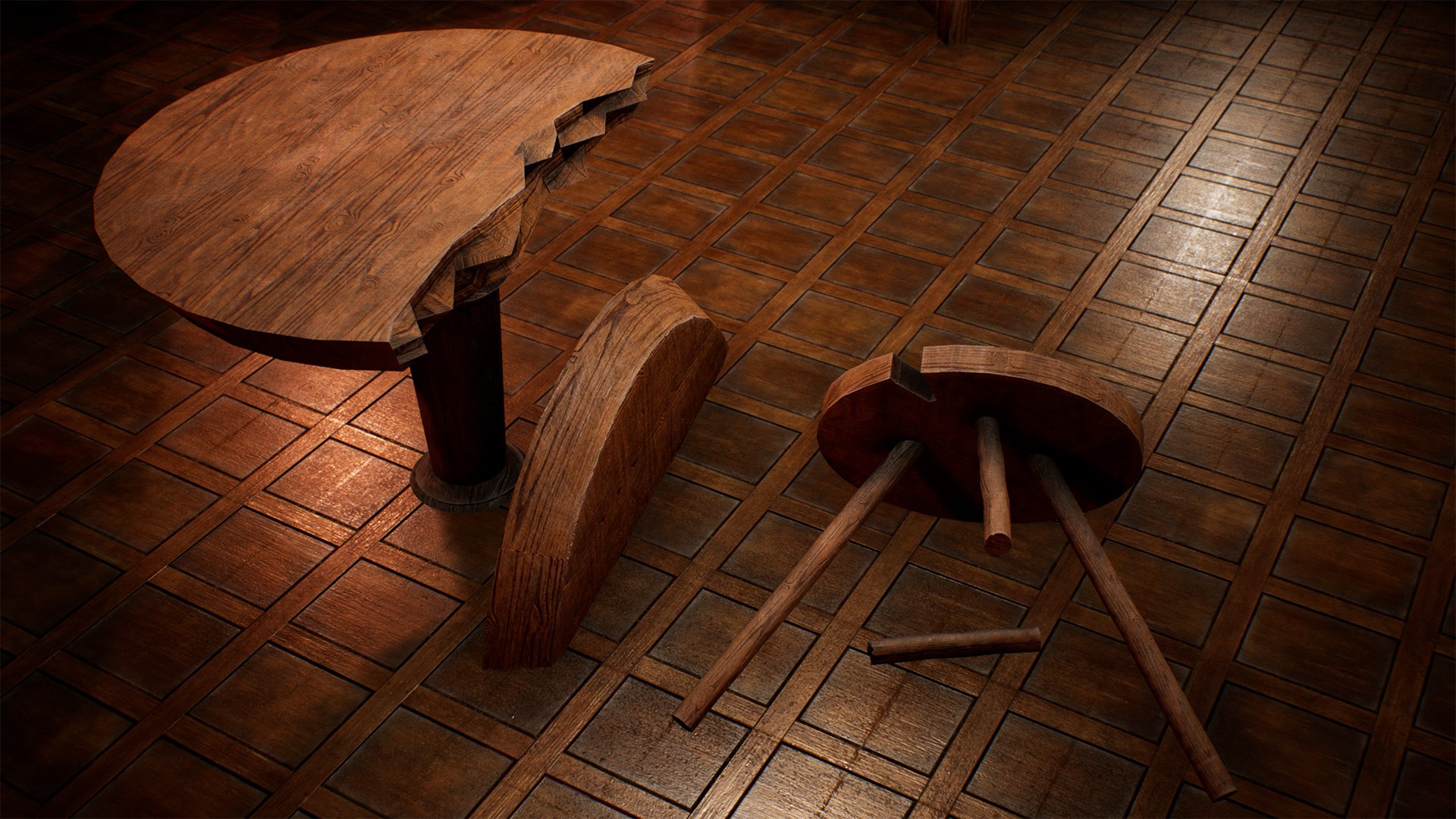 3D Medieval Chairs Tables Broken Variations - TurboSquid 2109719