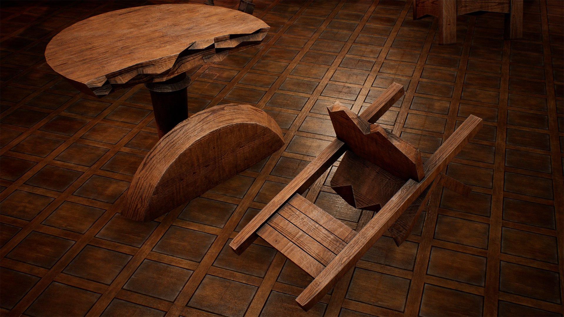 3D Medieval Chairs Tables Broken Variations - TurboSquid 2109719