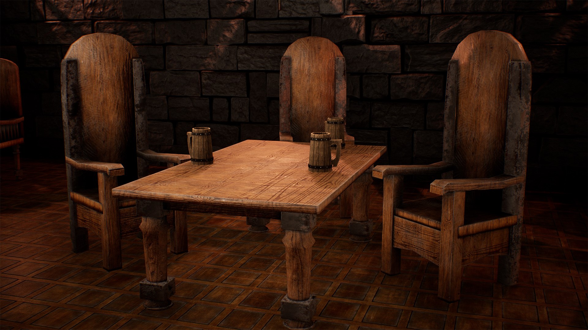3D Medieval Chairs Tables Broken Variations - TurboSquid 2109719