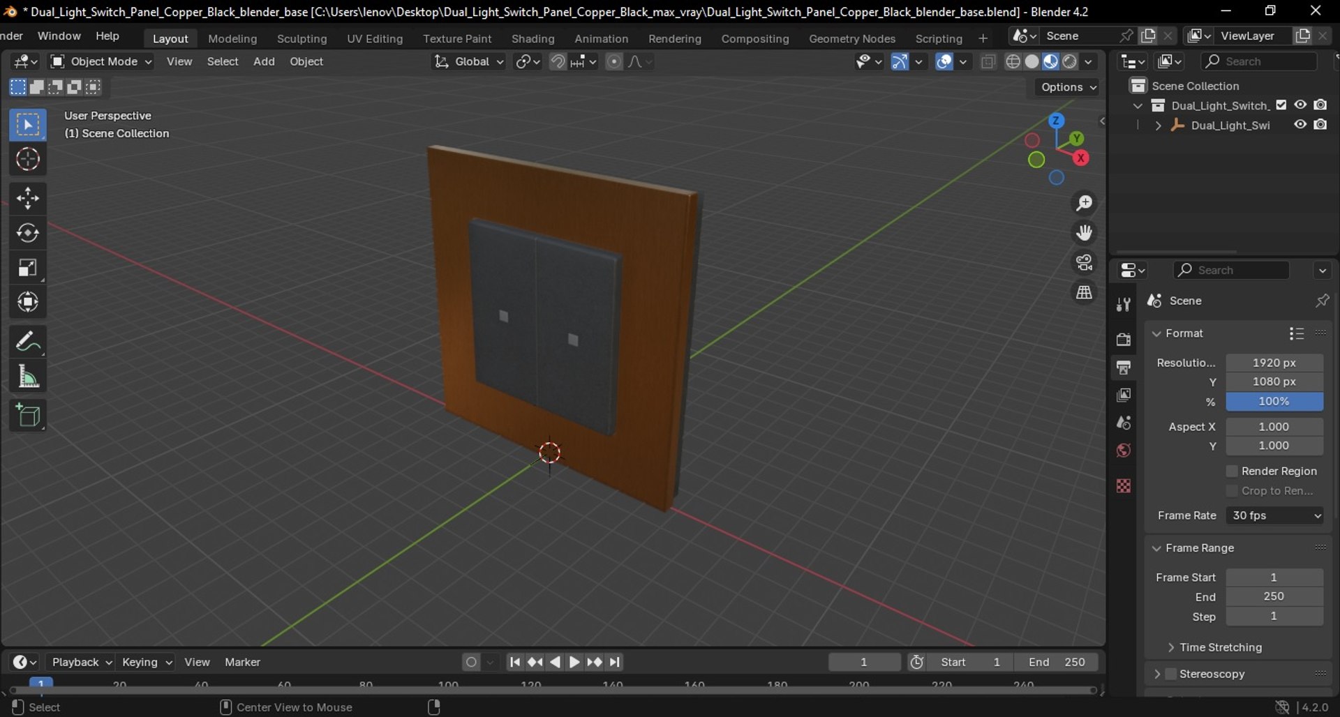 Dual Light Switch Panel Copper Black Model - TurboSquid 2409988