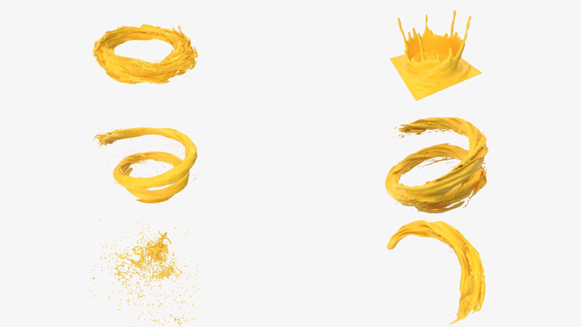 3D 6 Yellow Splashes - TurboSquid 1914851