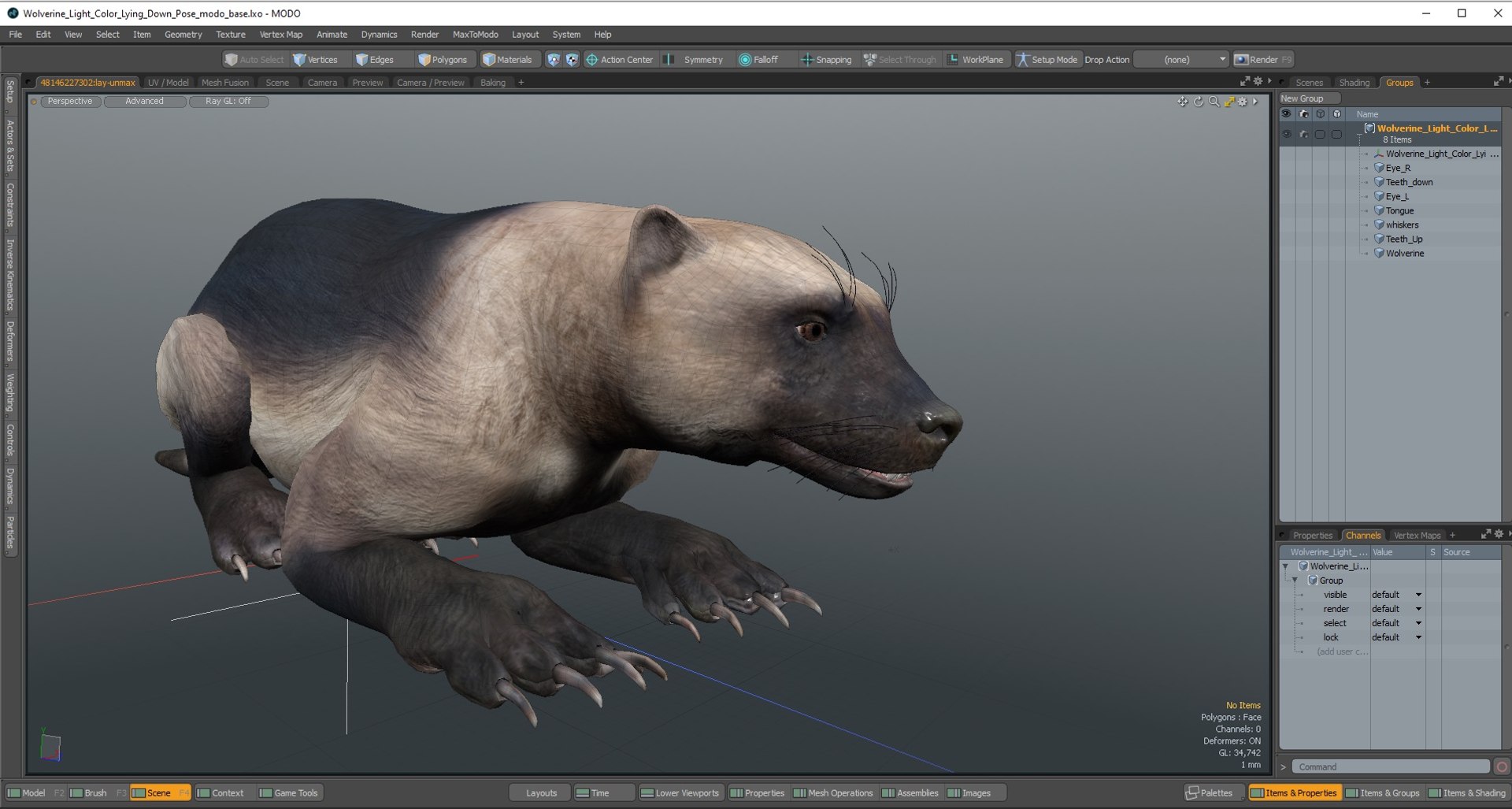 3D Wolverine Light Color Lying Down Pose - TurboSquid 2138039