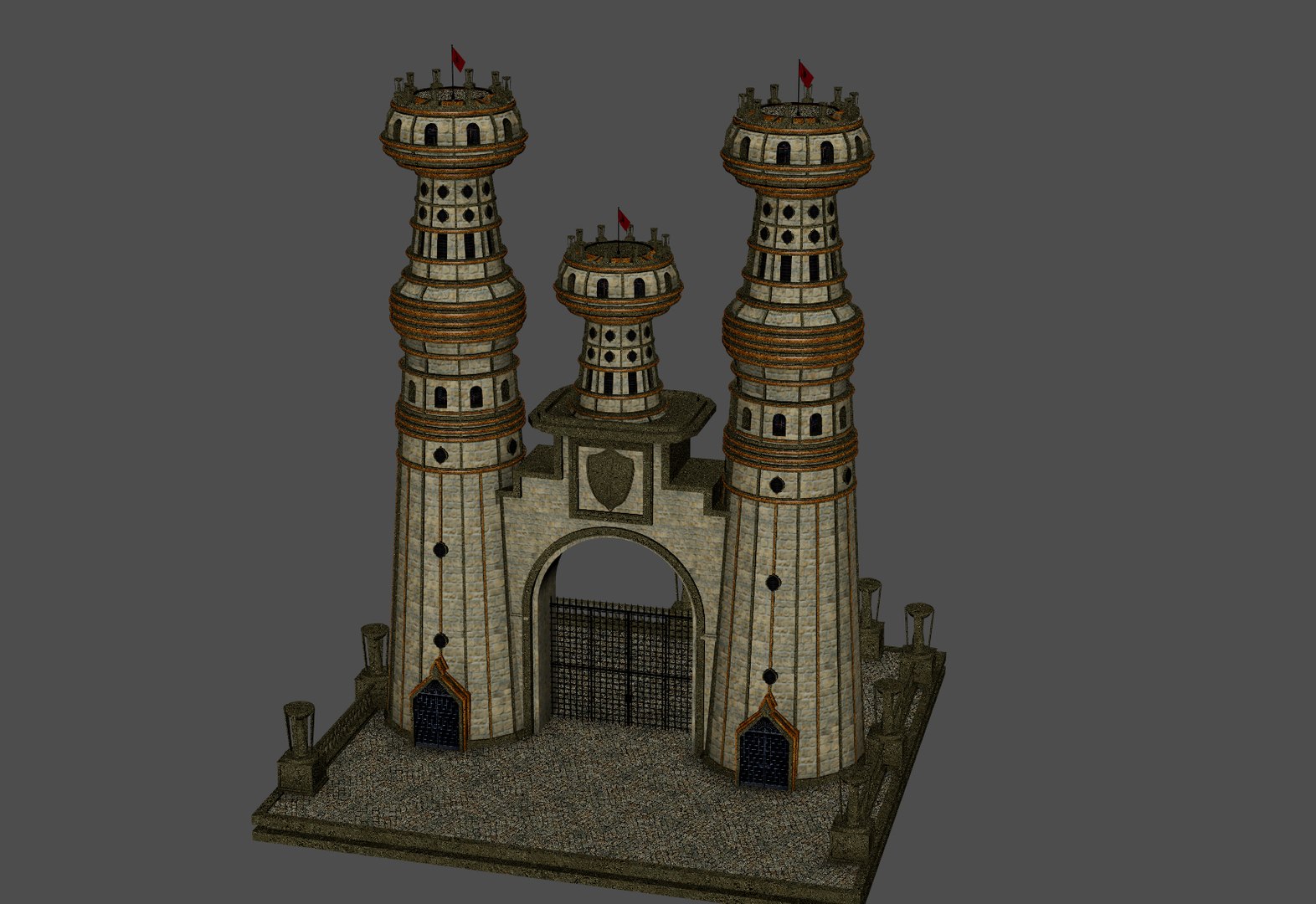 3D Fantasy Twin Towers Gate Model - TurboSquid 1924680
