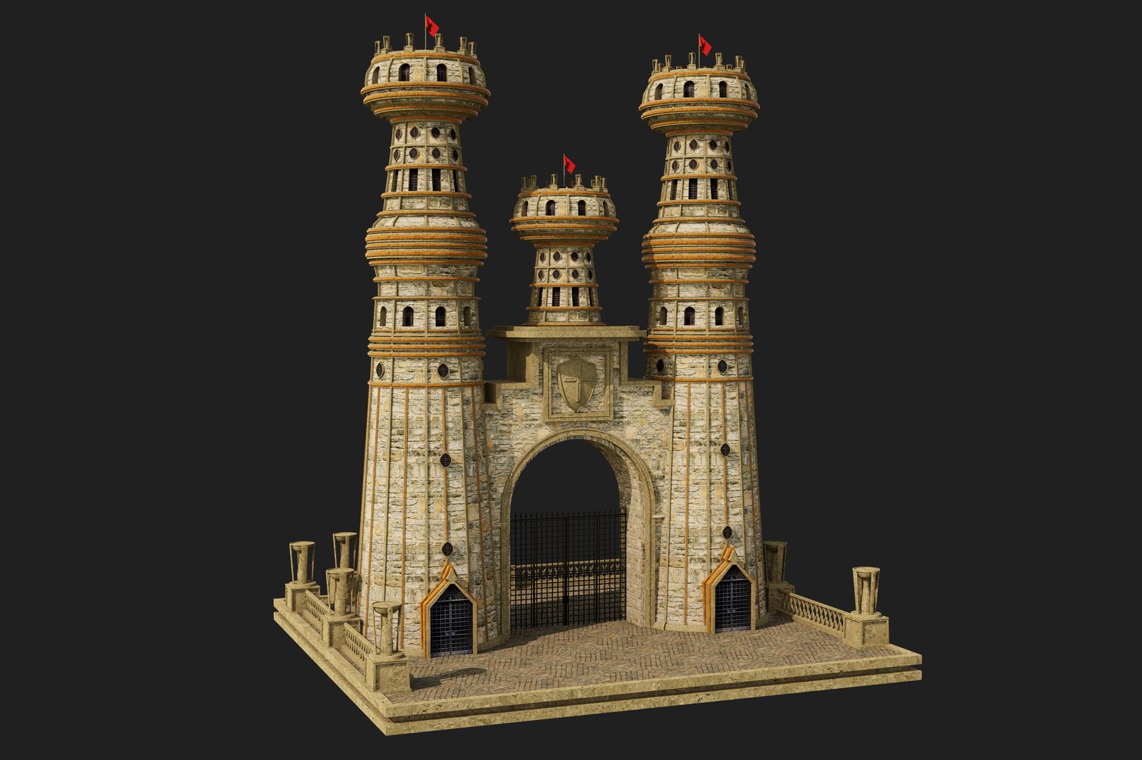 3D Fantasy Twin Towers Gate Model - TurboSquid 1924680