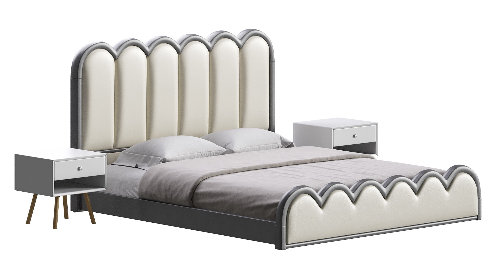 White Genuine Leather Upholstered Modern Panel Bed Model - TurboSquid ...