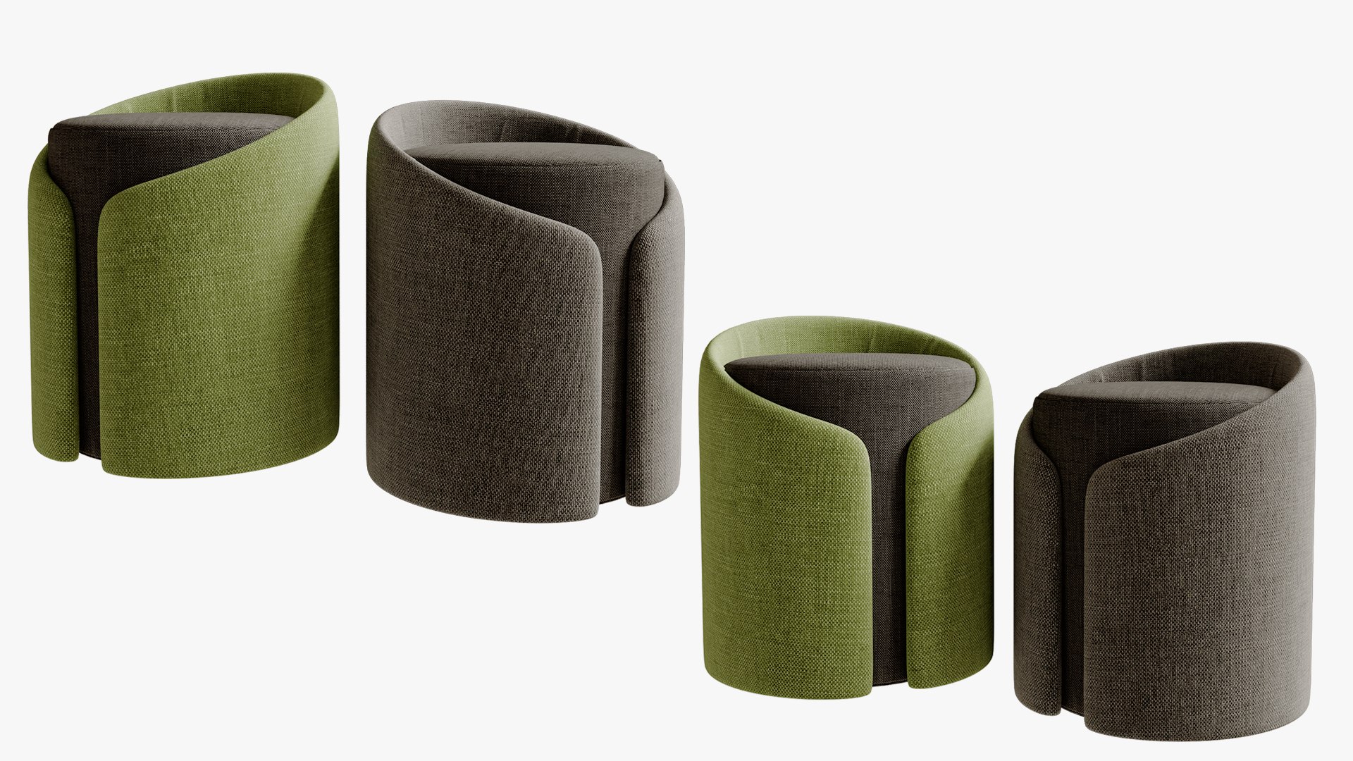 3D Green Stylish Round Upholstered Ottoman Cotton And Linen Ottoman ...
