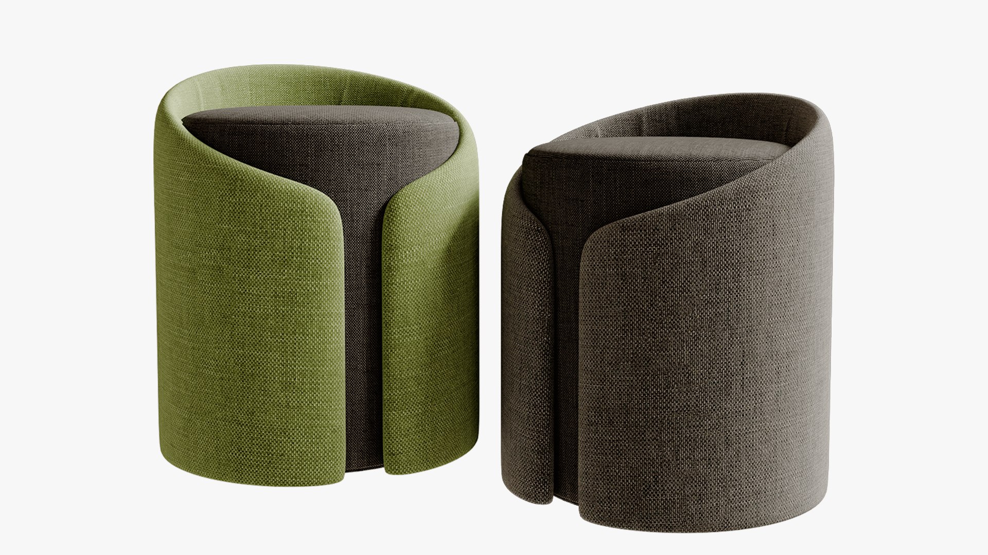 3D Green Stylish Round Upholstered Ottoman Cotton And Linen Ottoman ...