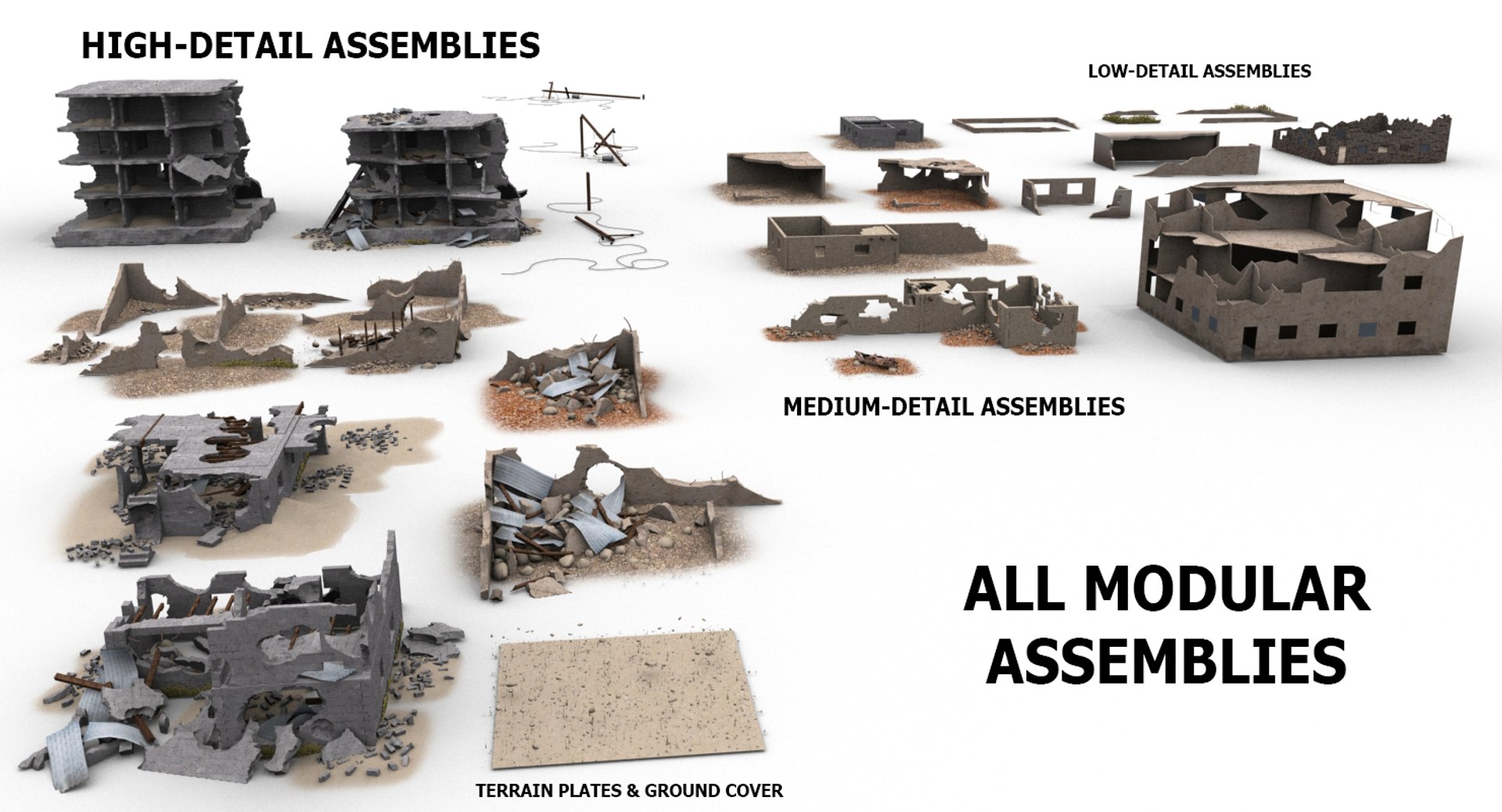 Modular Set Ruins City Town Model - TurboSquid 1274687