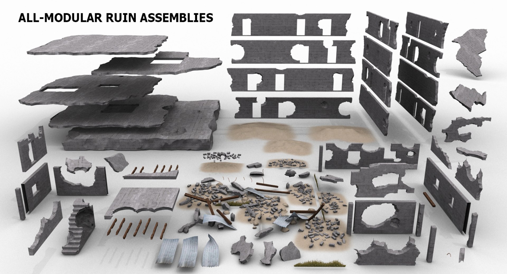 Modular Set Ruins City Town Model - TurboSquid 1274687