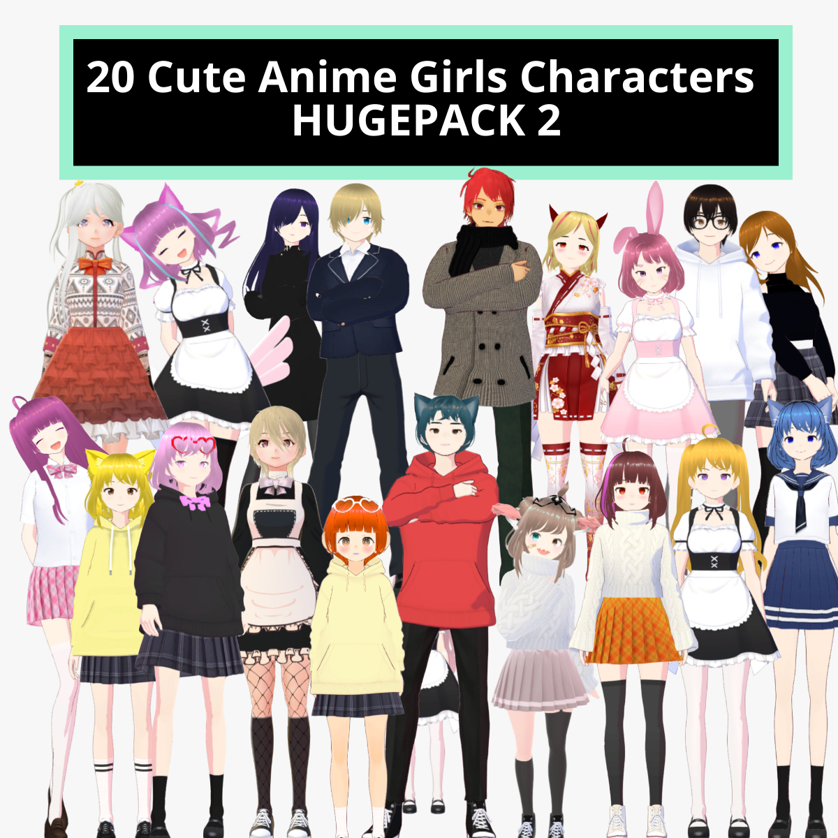 20 Cute Anime Girls Characters DiamondPACK 3D 모델 - TurboSquid 1907730