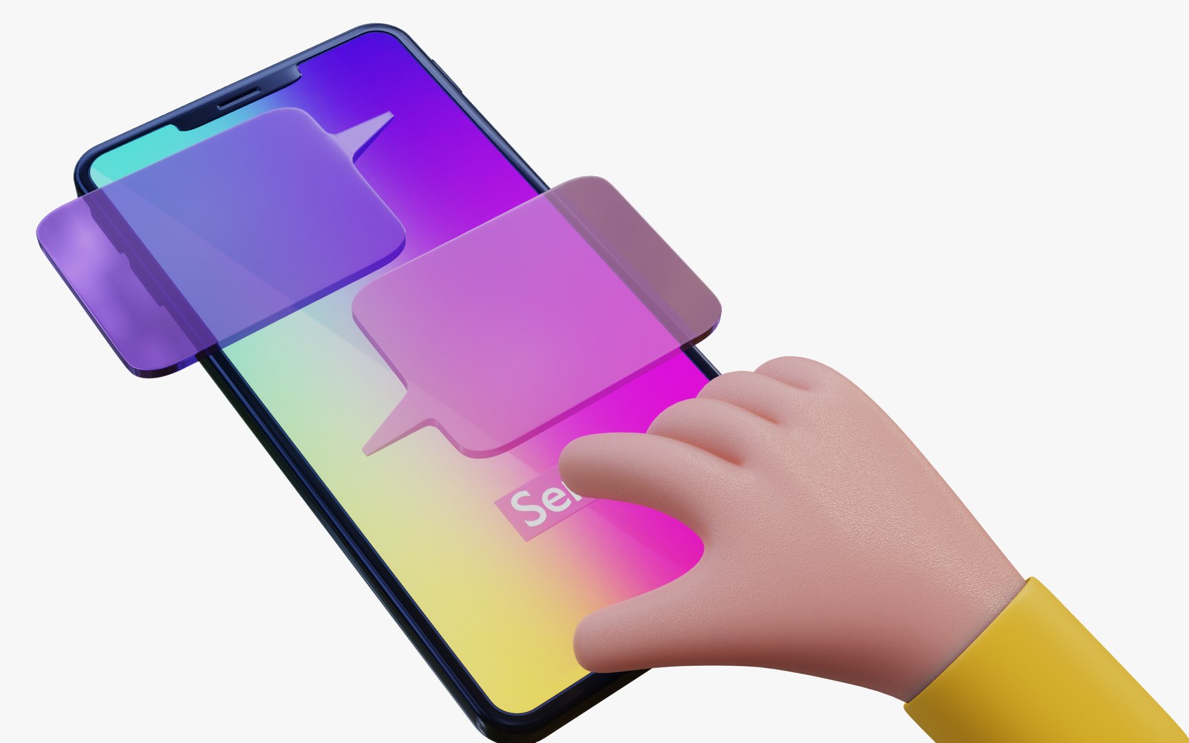 3D model Smartphone with text bubbles and cartoon hand - TurboSquid 2177413