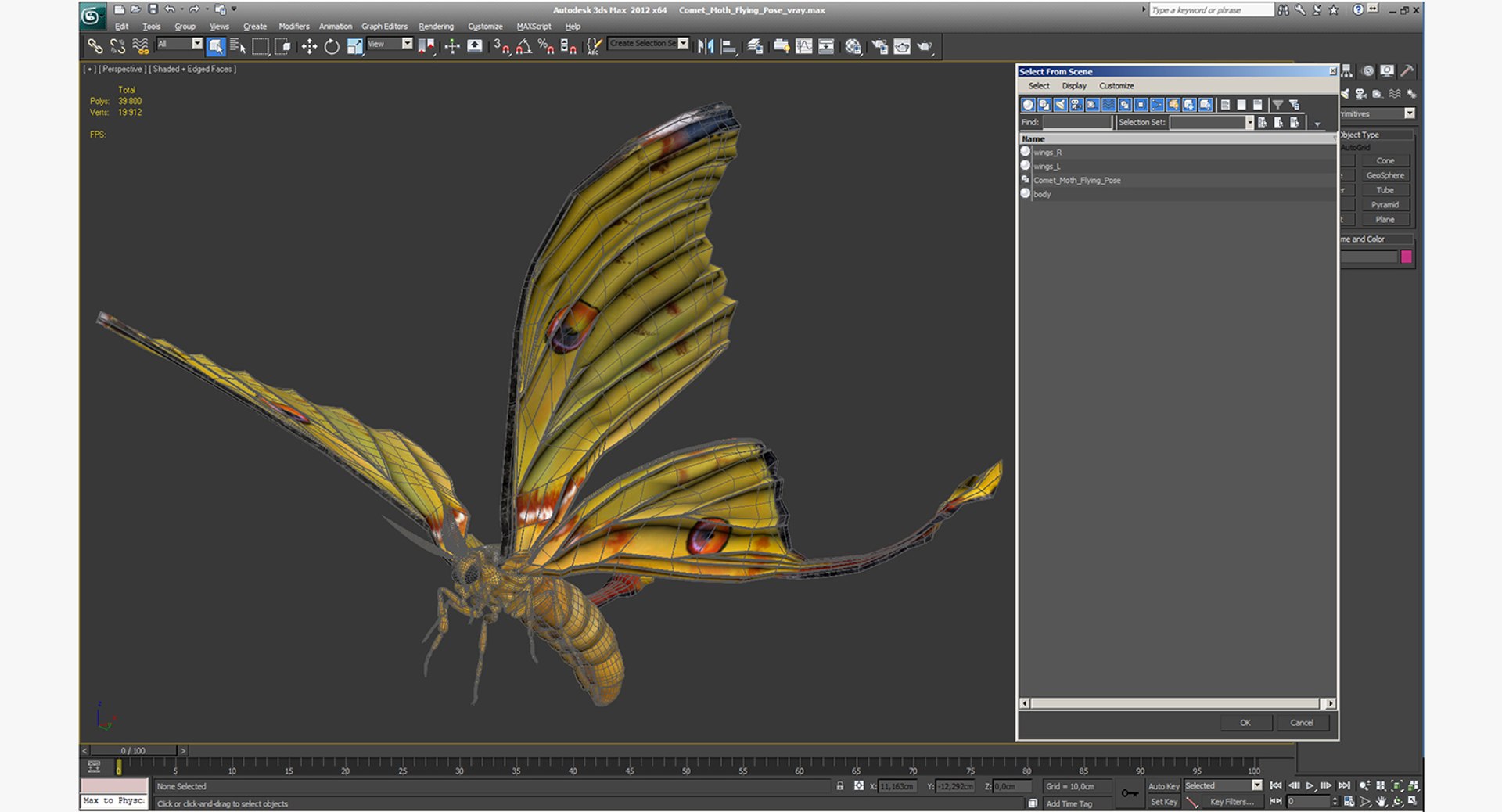 3d Model Comet Moth Flying Pose