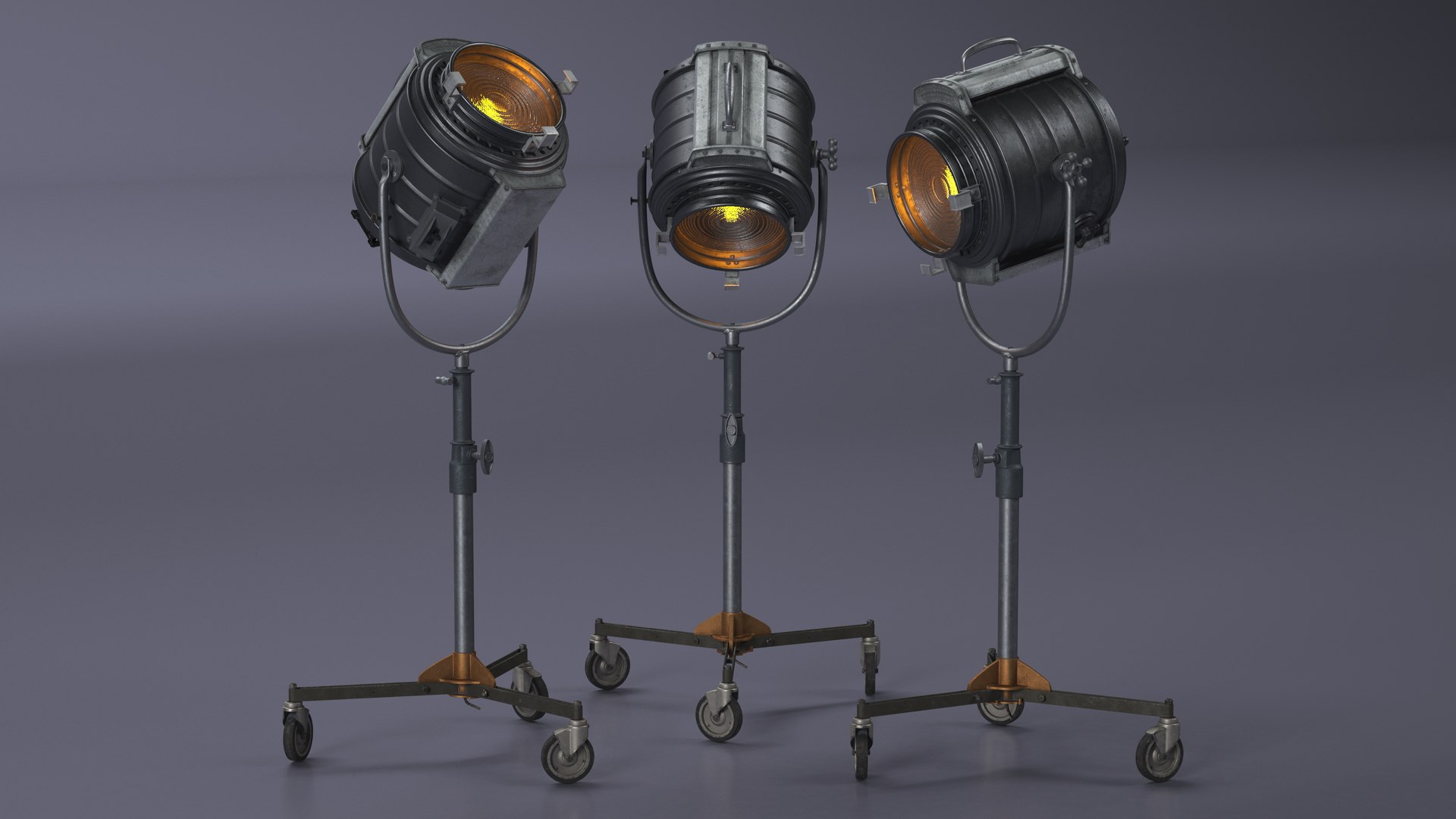 Vintage Studio Spotlight On Stand Light Is On 3D Model - TurboSquid 2212167