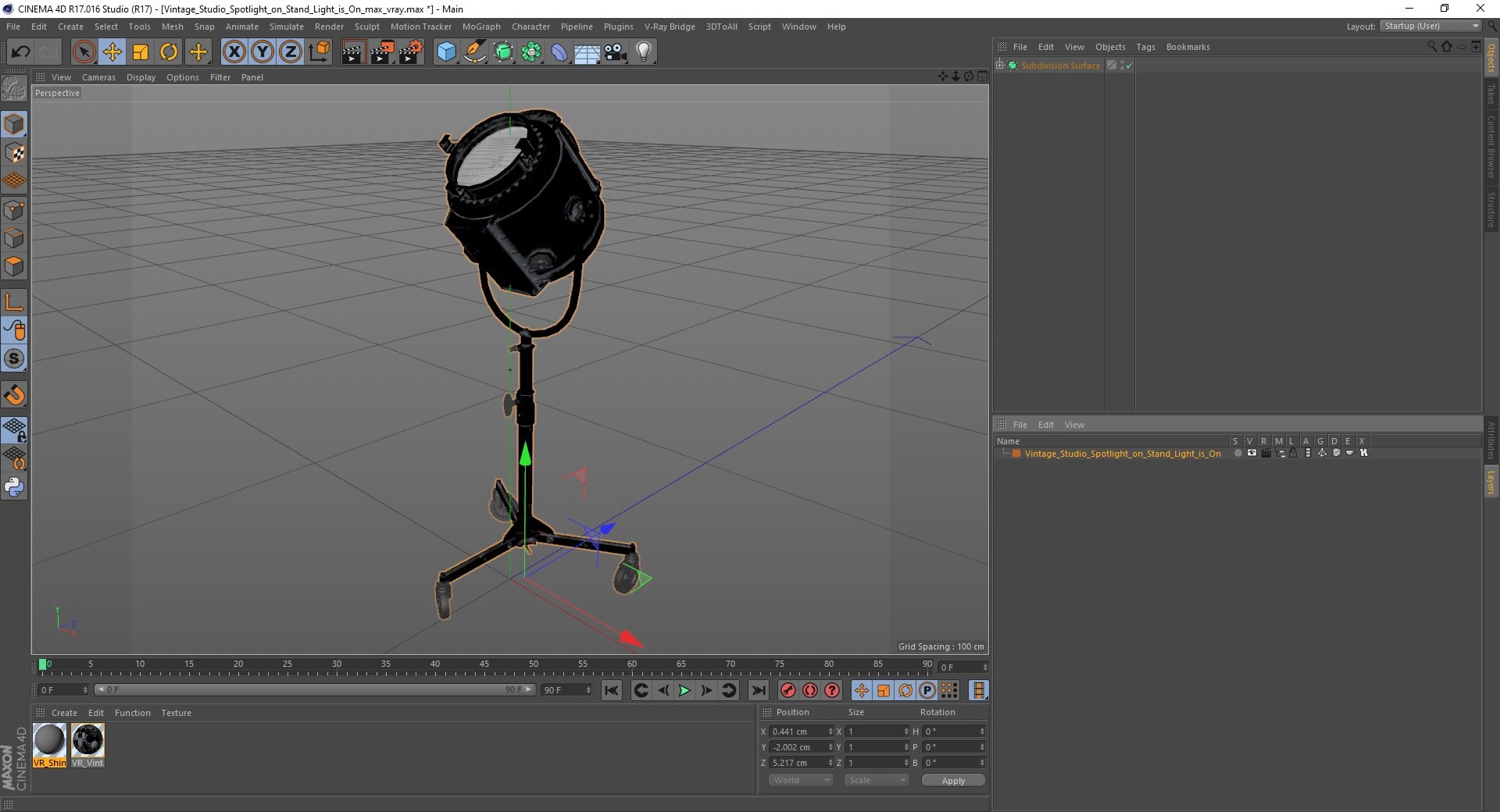 Vintage Studio Spotlight On Stand Light Is On 3D Model - TurboSquid 2212167