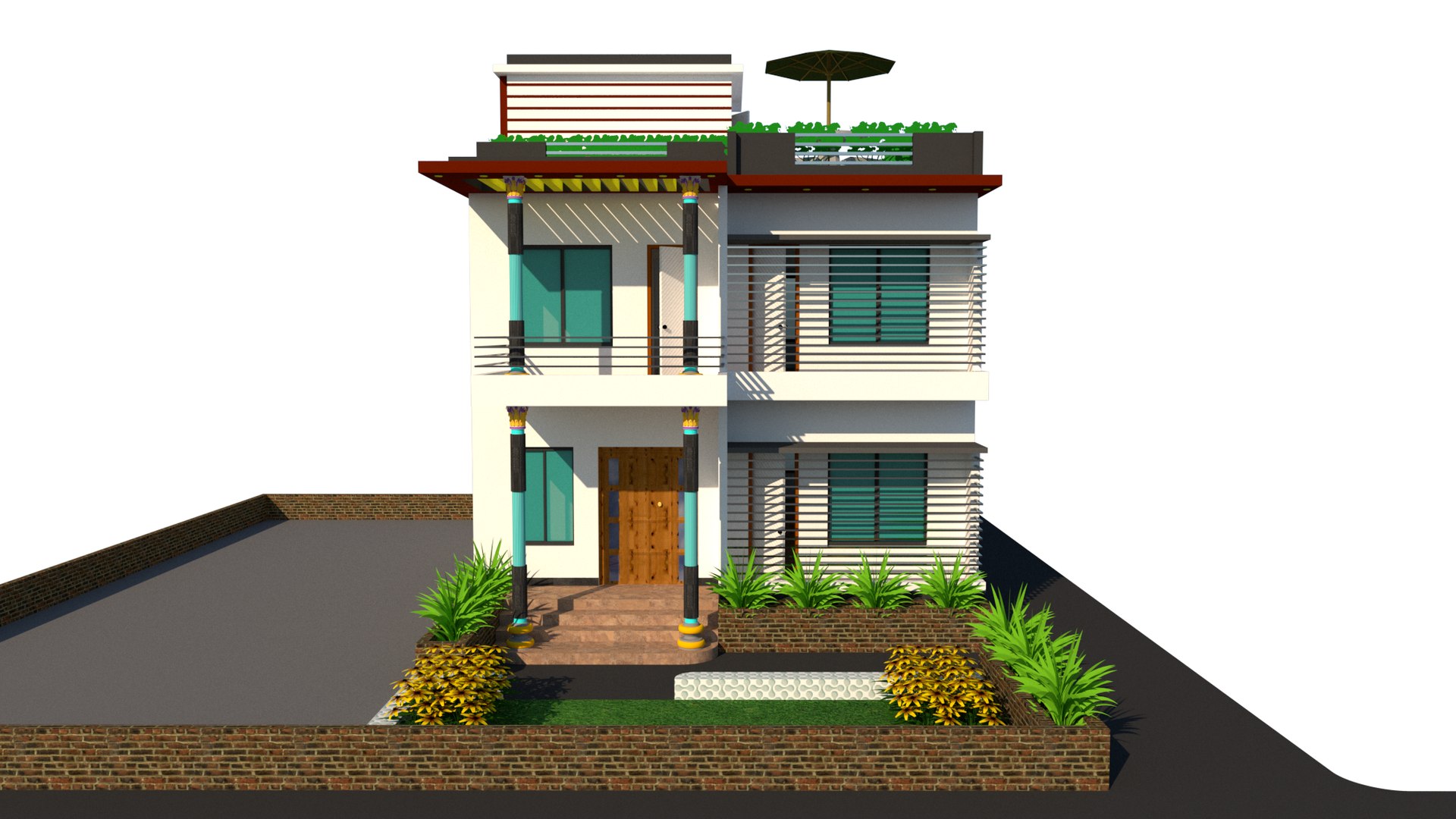 3D Model 6 Bed Duplex House At 800sft Complete Design - TurboSquid 2109326