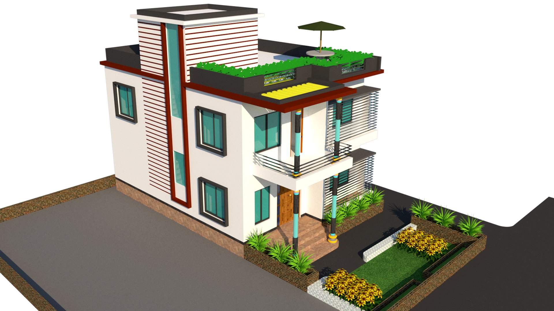 3D Model 6 Bed Duplex House At 800sft Complete Design - TurboSquid 2109326