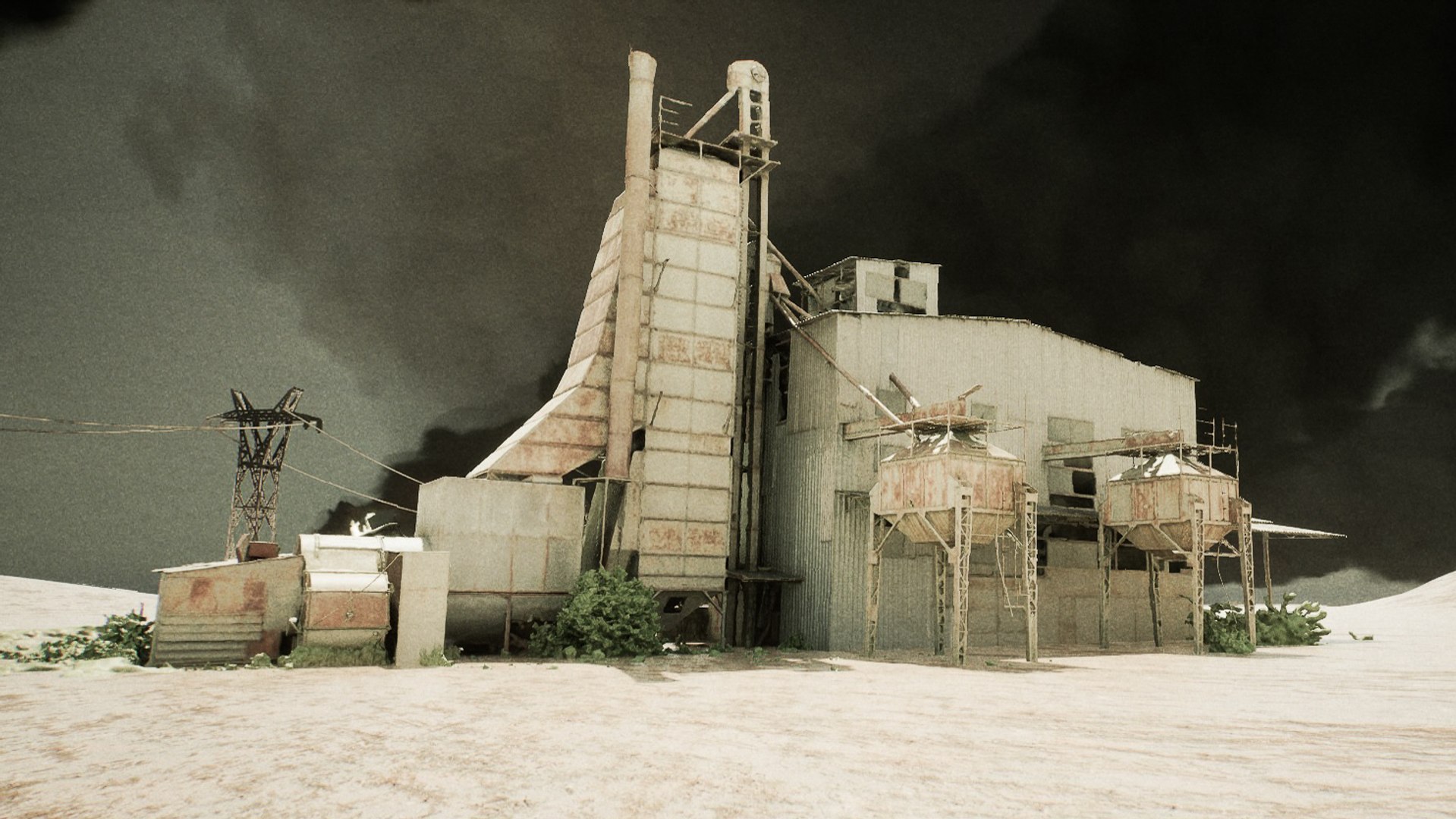 3D Abandoned Factory With Tall Tower - TurboSquid 2240211