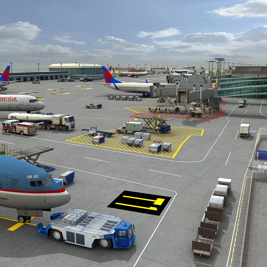 3d international airport vehicles planes model