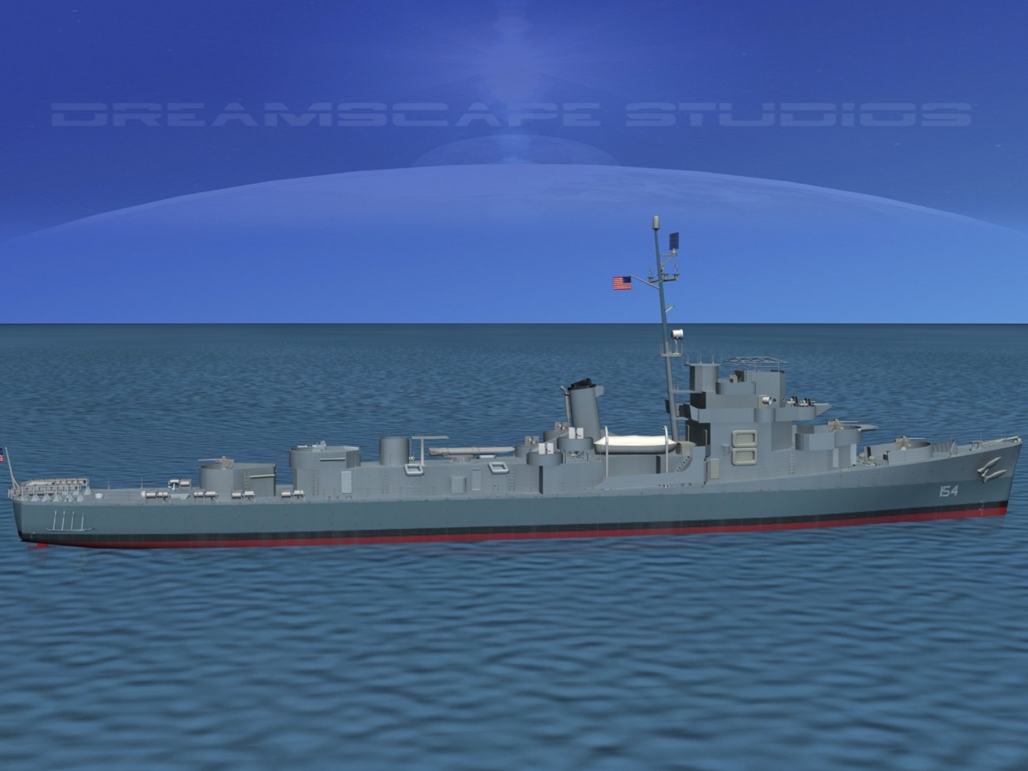 3d model of guns buckley class destroyer