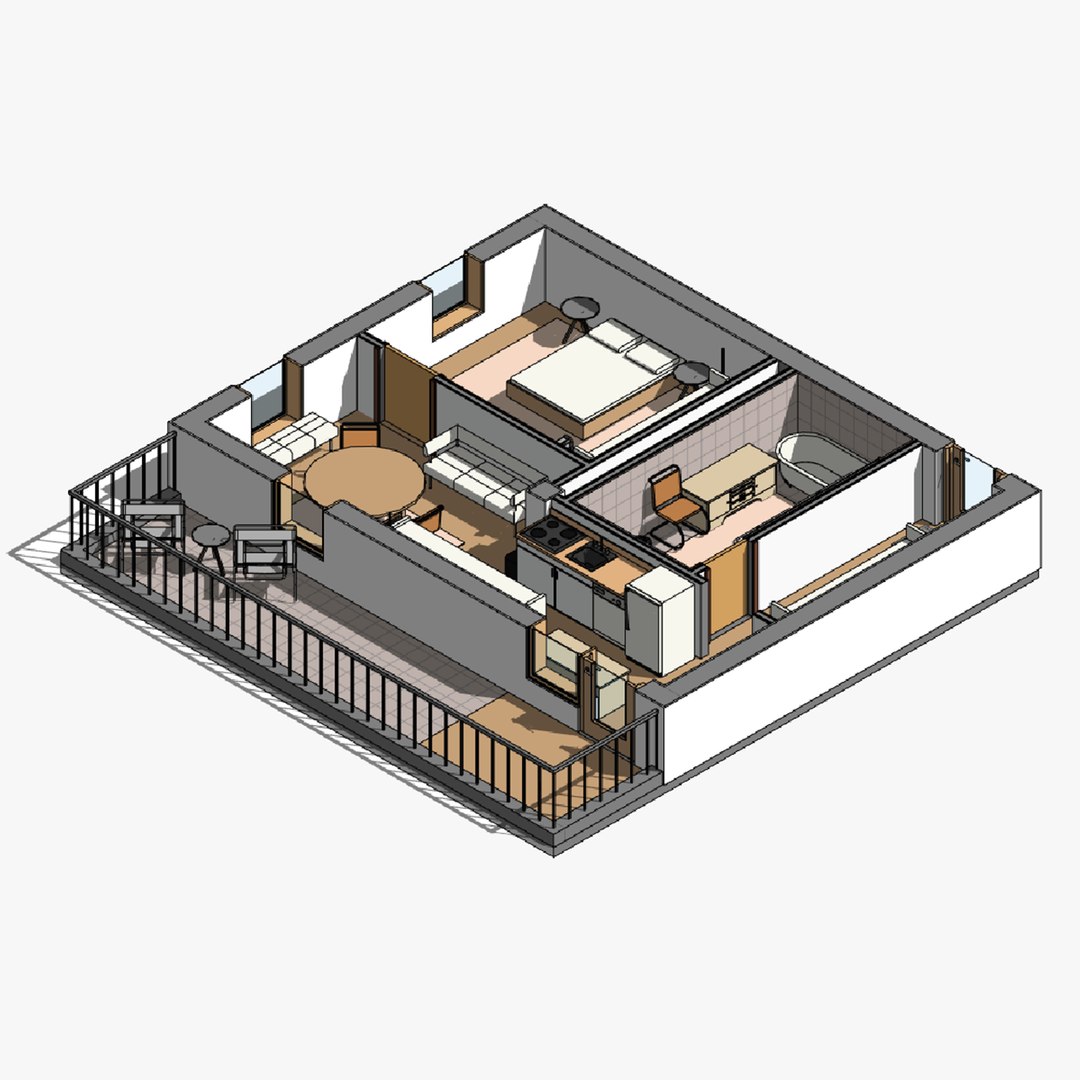 3D Apartment 50m2 - Revit model - TurboSquid 2017835