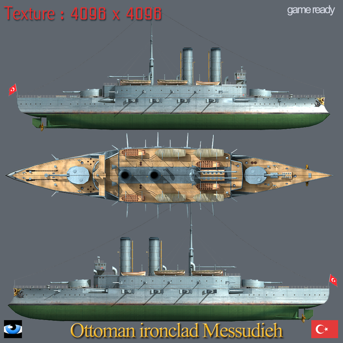 3d ottoman ironclad mesudiye sail model