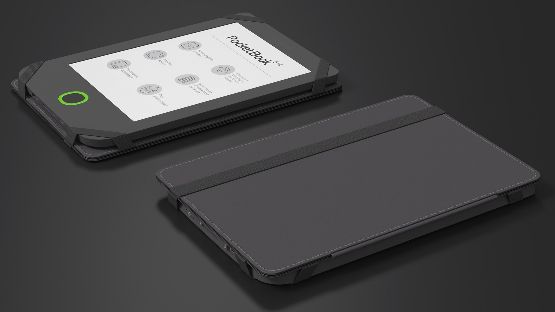 3D PocketBook 614 Limited Edition EReader With Folded Case Gray ...
