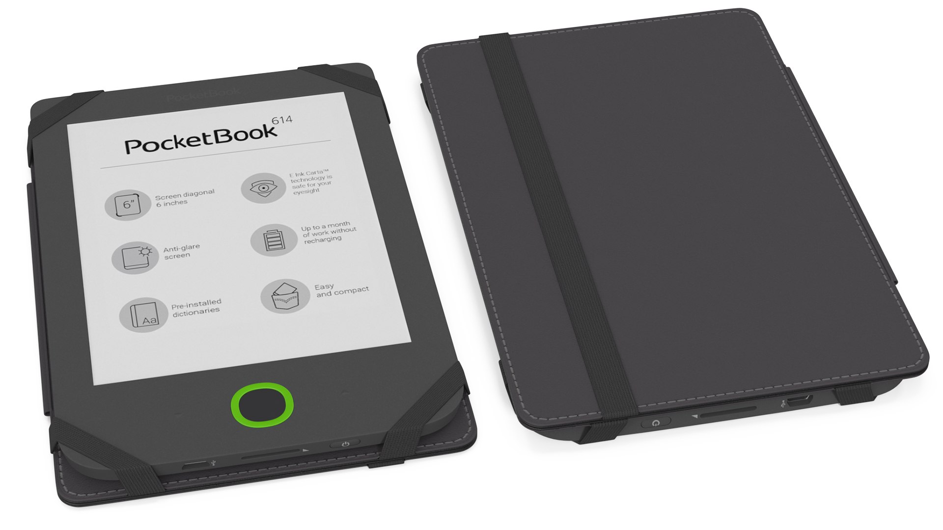 3D PocketBook 614 Limited Edition EReader With Folded Case Gray ...