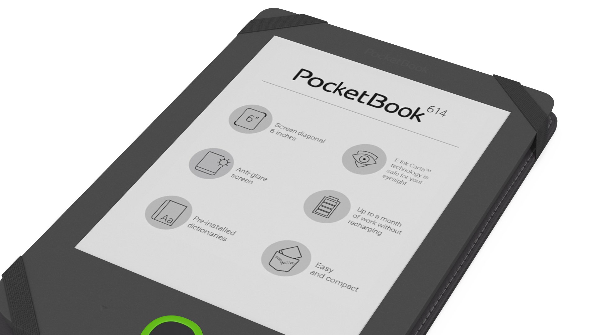 3D PocketBook 614 Limited Edition EReader With Folded Case Gray ...