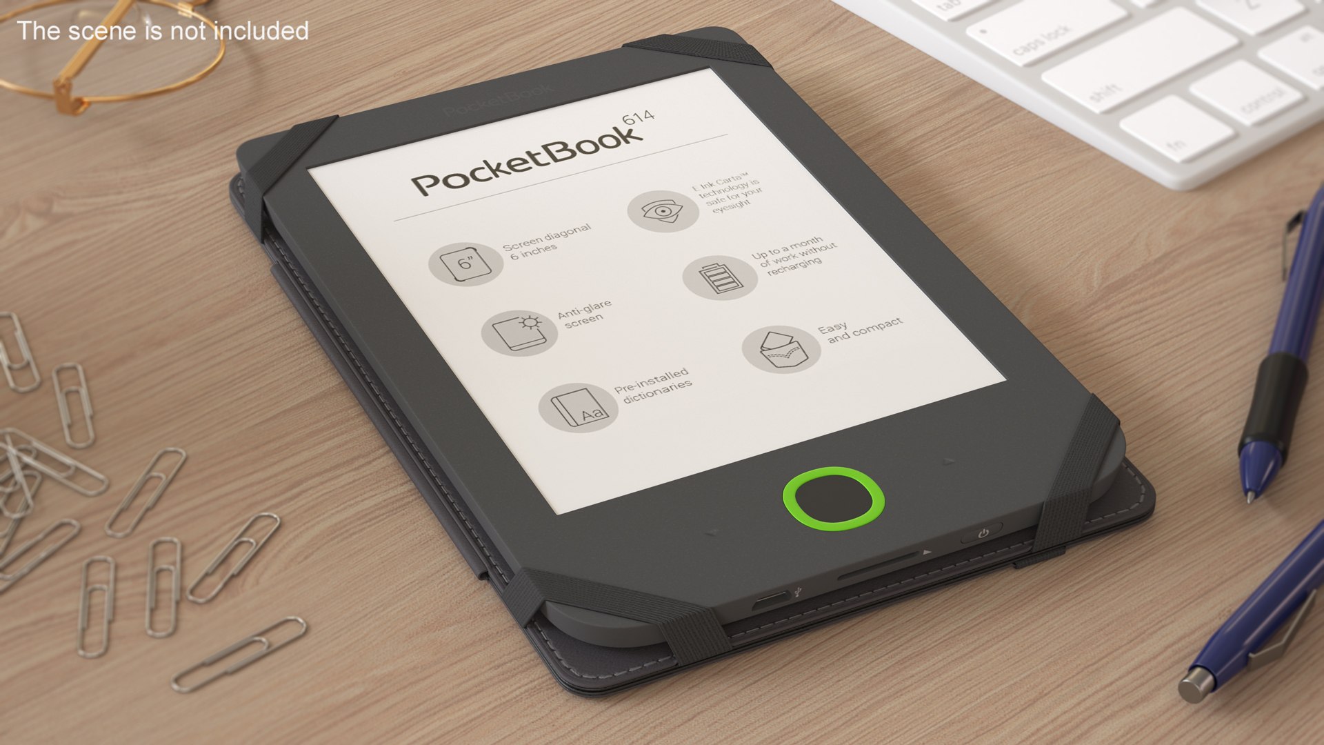3D PocketBook 614 Limited Edition EReader With Folded Case Gray ...