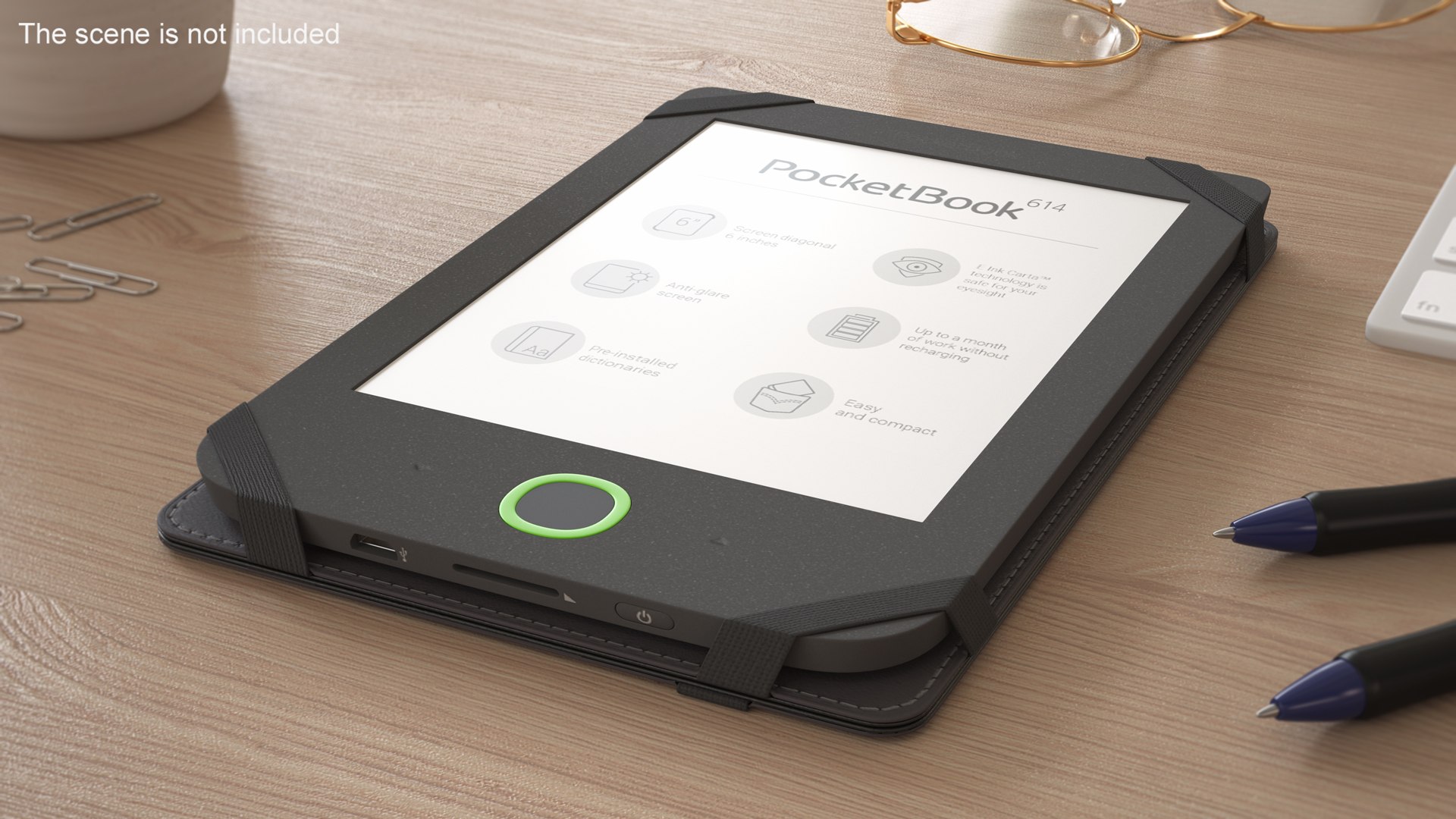 3D PocketBook 614 Limited Edition EReader With Folded Case Gray ...