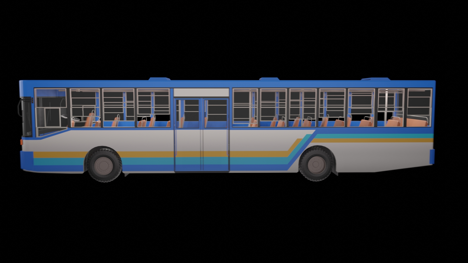 3D Model Low - Poly Thai City Bus Blue White Yellow Color Model ...