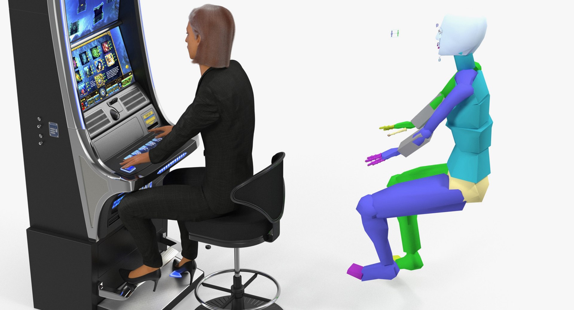 Woman Gambler Playing Slot Machine 3D Model - TurboSquid 1284046