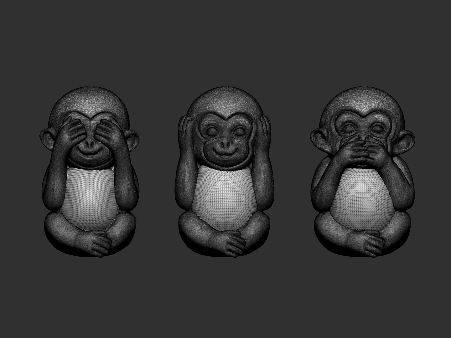 3D Three Wise Monkeys - TurboSquid 2042154