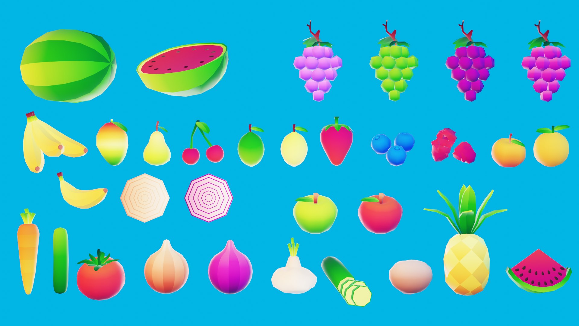 Free Low Poly Cartoony Fruit Produce Pack 32 Pieces Free Low-poly 3D Model Model - TurboSquid ...