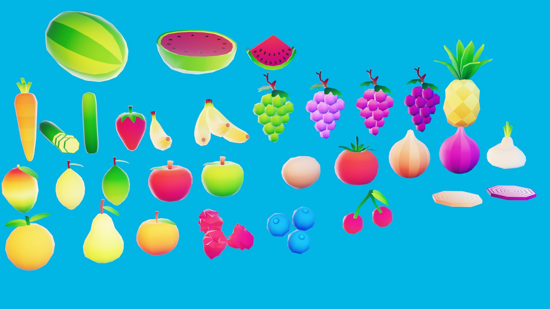 Free Low Poly Cartoony Fruit Produce Pack 32 Pieces Free Low-poly 3D Model Model - TurboSquid ...