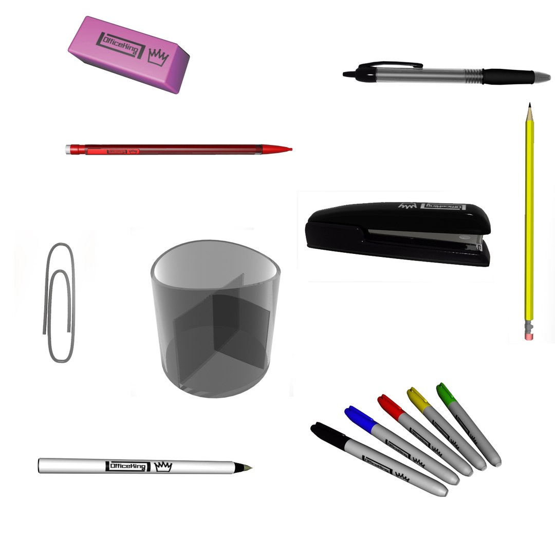 office supplies paperclip pens 3d model