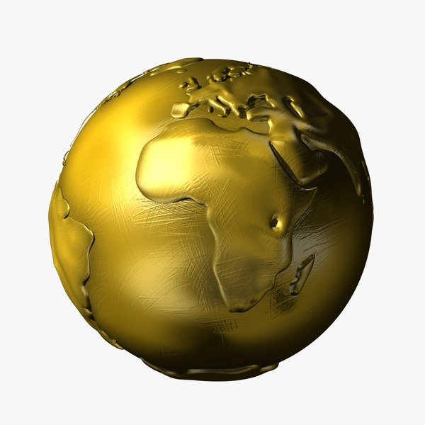 3d model of golden earth continents