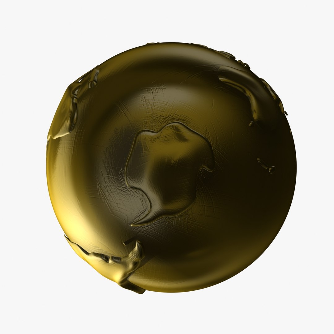 3d Model Of Golden Earth Continents
